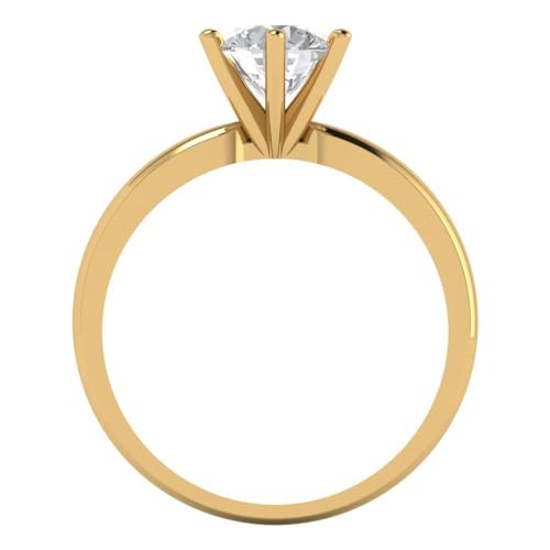 Clara Pucci 1 Ct Brilliant Round Cut Clear Simulated Diamond 14K Yellow Gold Solitaire Engagement Bridal Anniversary Ring Size 3.5