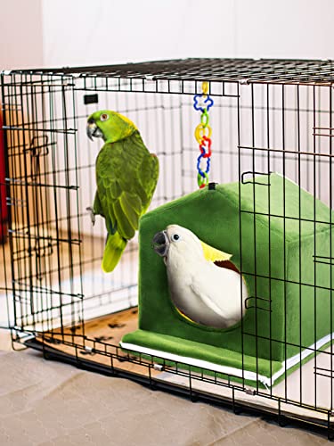 MEWTOGO Large Winter Warm Bird Nest House, Bird Bed for Cage, Novelty Plush Parrot Nest Snuggle Shed Hut, Easy to Install for Macaws Amazon Parrot African Grey Lovebirds