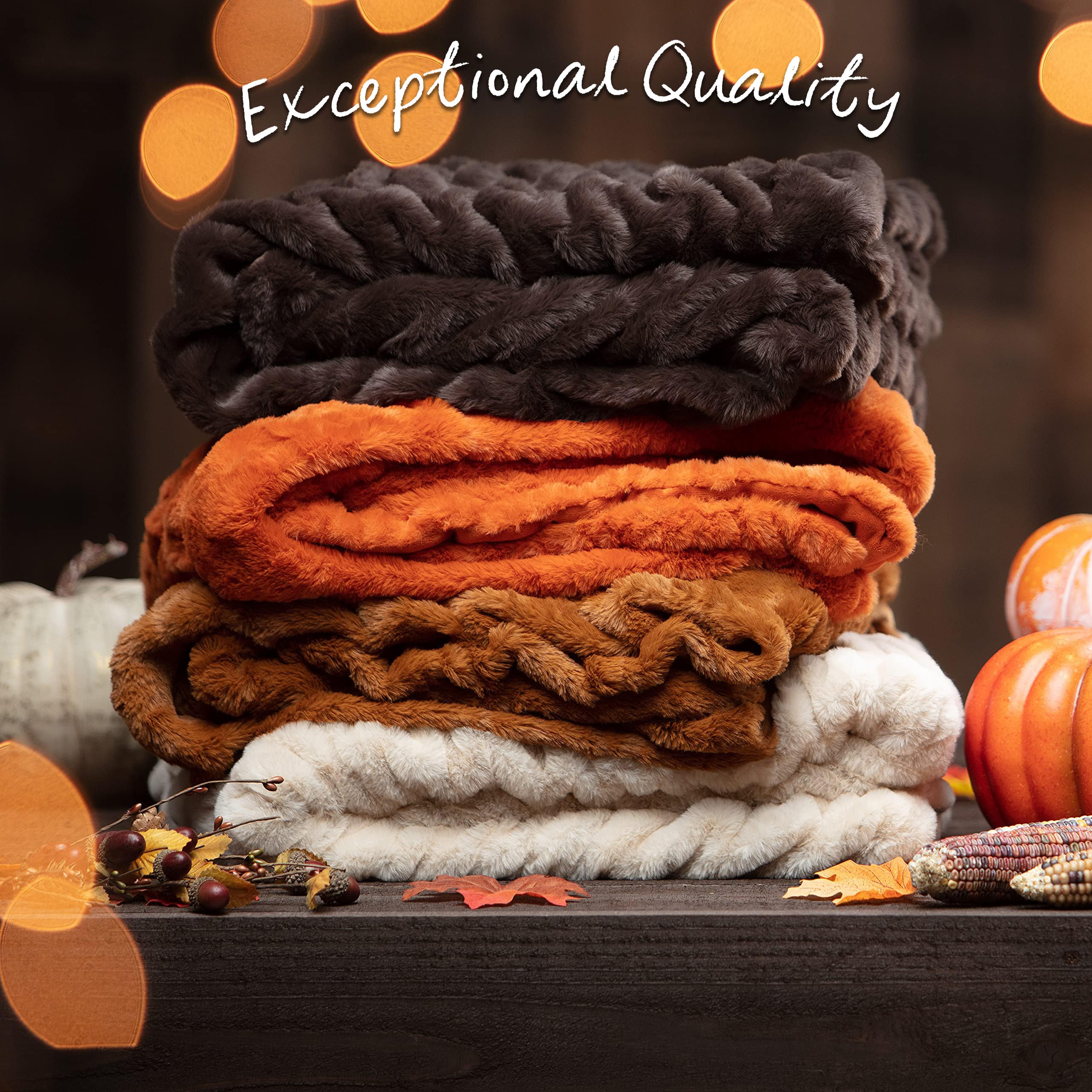 Chanasya Premium Ruched Faux Fur Throw Blanket - Luxurious, Soft Reversible Mink Blanket - 50" x 65” - Black