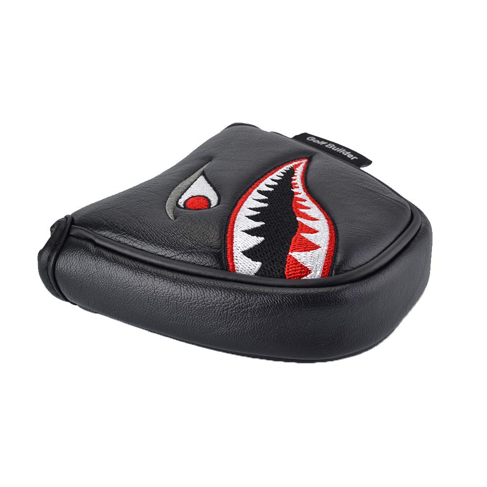 COOLSKY Golf Mallet Head Covers Square Shark Cartoon Animal Design Pattern Magnetic Closure Synthetic Leather Putter Headcover Black