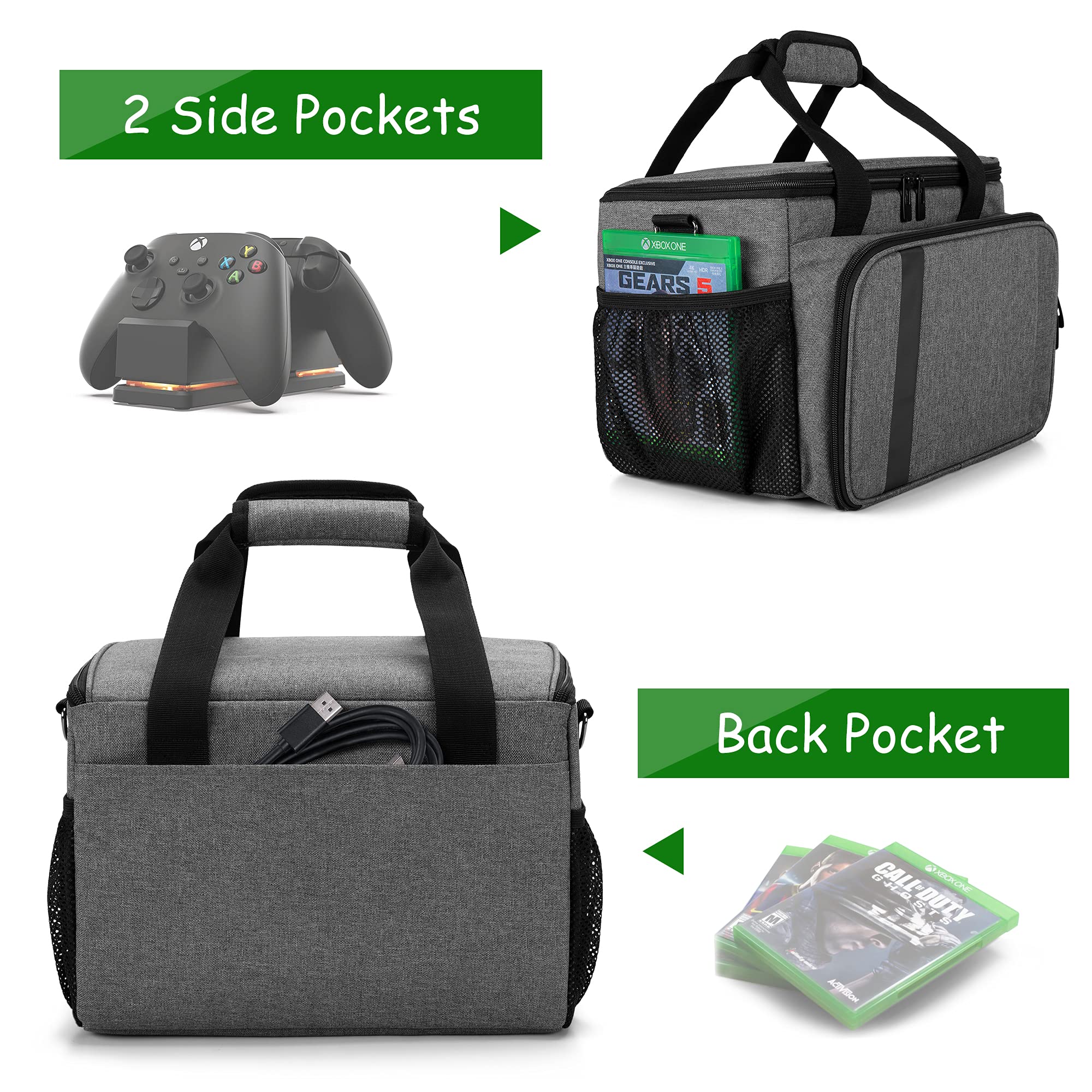 CURMIO Carrying Case Compatible with Xbox Series X Game Console and Accessories, Portable Carrying Bag with Shoulder Strap for Controllers, Cables, Headsets, Ideal for Game Player, Bag Only, Grey