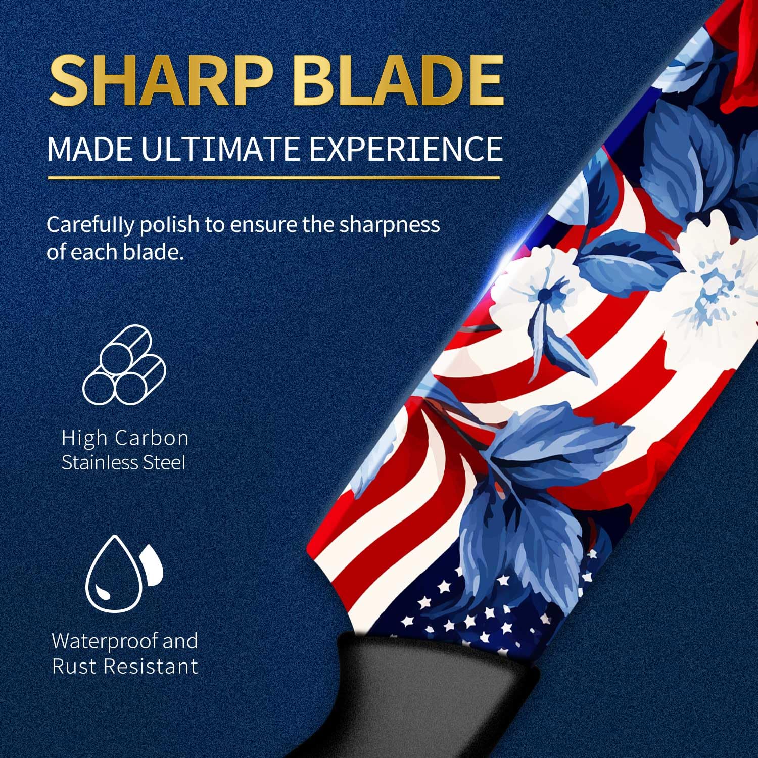 Knife Set, 6-Piece Kitchen Knife Set, German Stainless Steel, Dishwasher Safe, Beautiful Unique Gifts, Freedom, Equality and Justice Patterns