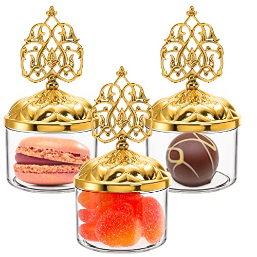 Mezchi 24 Pack Clear Favor Boxes with Gold Dome Lids, Plastic Dome Shaped Wedding Party Favor Candy Box, Decorative Candy Storage Containers for Chocolate, Cakes, Desserts, Snacks, Macaroons…