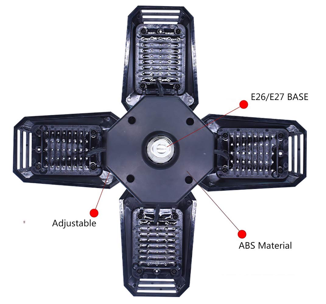 Deformable LED Garage Lights - 12000 Lumen 6500K Daylight 120W, Four Leaf Garage Organization Ceiling Lighting