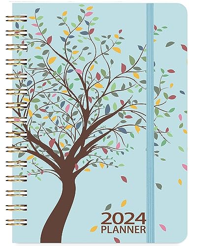 Dzhzal 2024 Planner Weekly and Monthly Planner , A5 8.5" x 6.1" Yearly January 2024 - December 2024 Spiral Bound with 12 Monthly Tabs, Hardcover with Elastic Closure, Wirebound, Thick Paper, Back Pocket