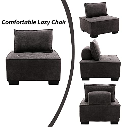 TmosiĀ Modular Square Armless Single Sofa Couch Chair,Modular Sectional Sofa with Sturdy Backrest and Removable Pillows,Armless Lazy Chair for Bedroom (Polyester,Black)
