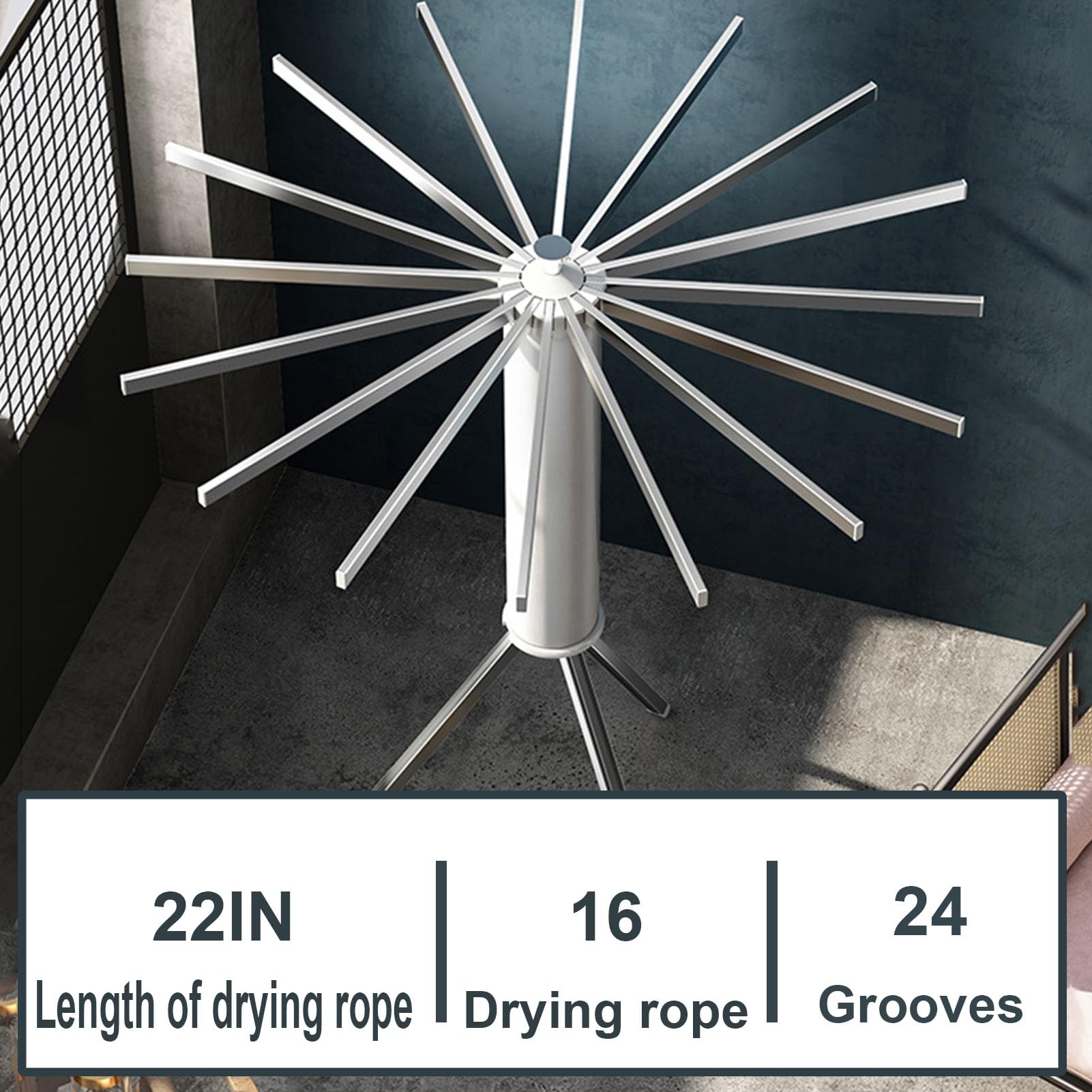 LQDMAER Tripod Clothes Drying Rack Portable, Collapsible Tripod Drying Rack Clothing with Retractable 16 Rods, Spinning Tripod Laundry Clothes Drying Rack, Tripod Clothes Dryer Rack - Weight 7.9lb