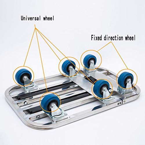 Generic Trolley Stainless Steel Tray Retractable Folding Cart 6 Wheels with Universal Wheels Hand Trucks Household Warehouse Heavy Duty Hand Trucks (Color : Without Brake, Size : 68 * 38 * 56-104cm)