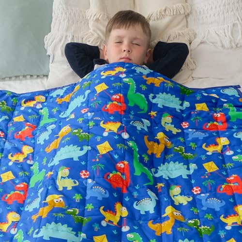 CHANDELLI JR Dinosaur Kids Weighted Blanket 36" x 48", 5 LB Weighted Blanket For Toddlers, 100% Cotton Soft Fabric Material, Premium Glass Beads, Heavy Blanket Good for Lap Blanket, Great Toddler Gift