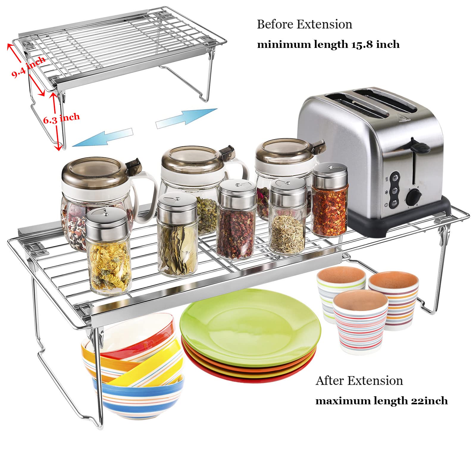 Expandable Cabinet Shelf Organizer 16.7"-24.8" Heavy Duty Freezer Shelf, Chest Freezer Organizer Bins Metal Wire Baskets
