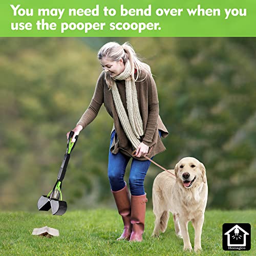 HOMAGICO Pooper Scooper, Portable Dog Pooper Scooper with Long Handle, Foldable Pooper Scooper for Large Medium Dogs with Bag Attachment, Easy to Use Perfect for Grass, Dirt, Gravel (Green)