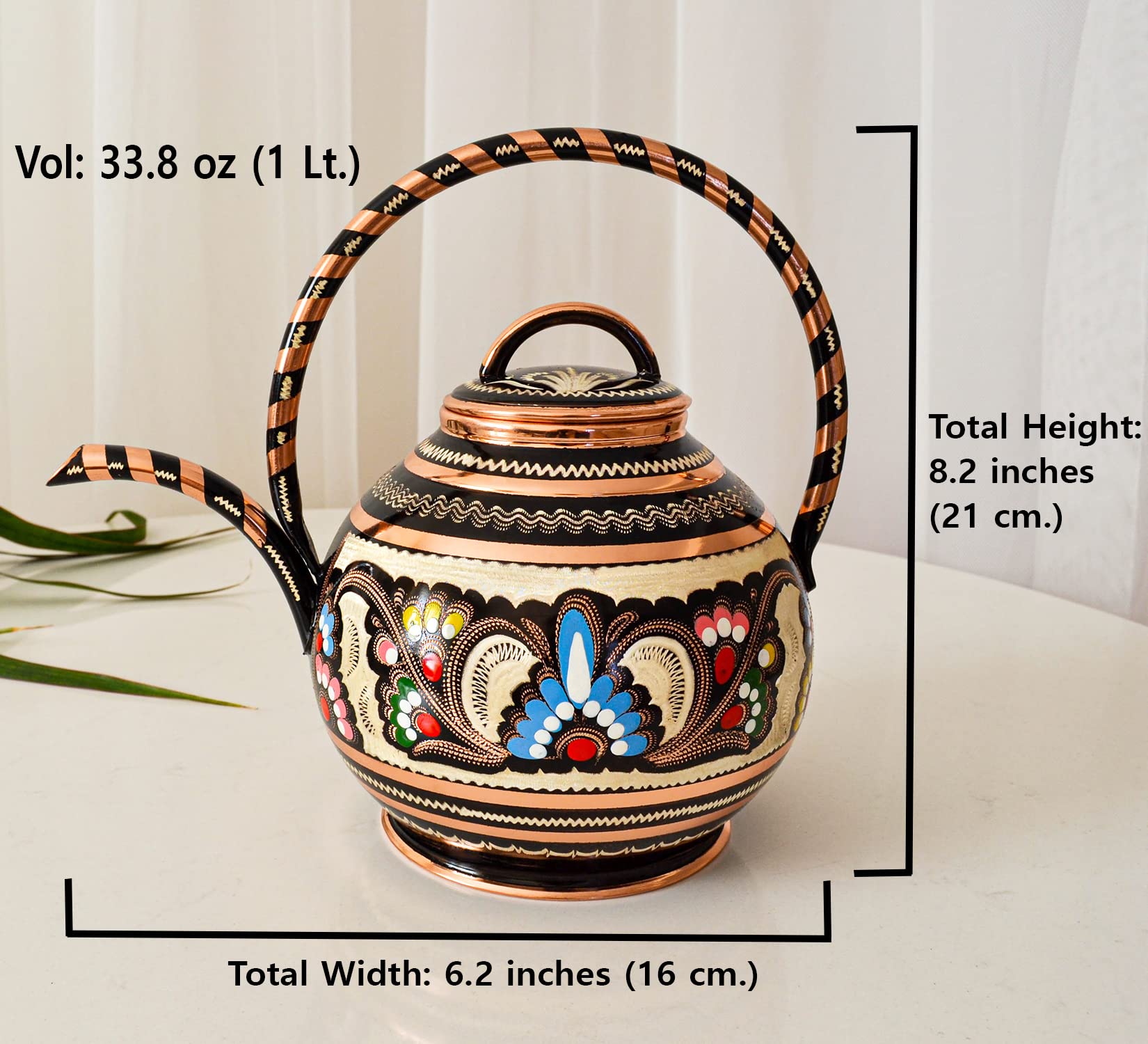 Gneric Copper Flower Watering Can,Pure Copper Pitcher,Handmade Copper Watering Pot,Mini Plant Watering Pot,Copper Watering Can for Flower (Patterned)