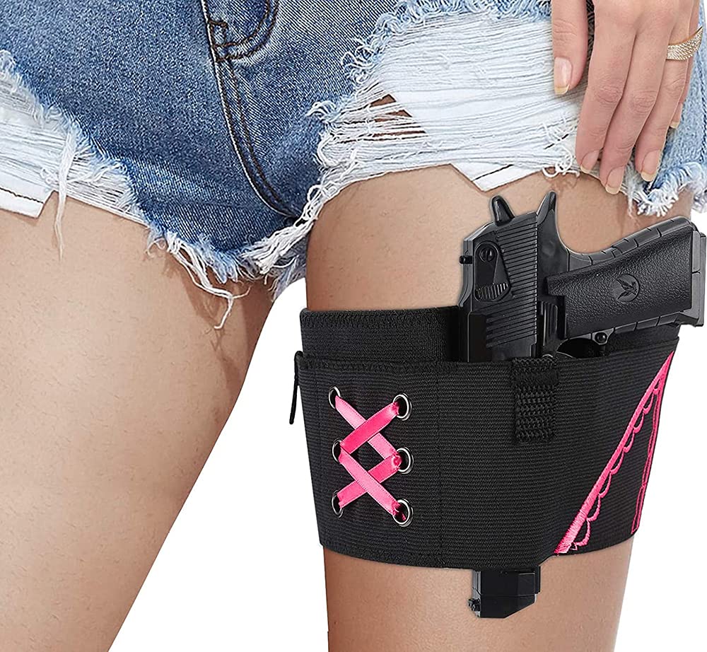 Conceal Carry Ankle Holster Gun Thigh Holster Leg for Women Sexy Hi'd'den Under Dress/Shorts Adjustable Ladies Pistol Holster Tactical for Weapons 380 Revolver Bag,Pink