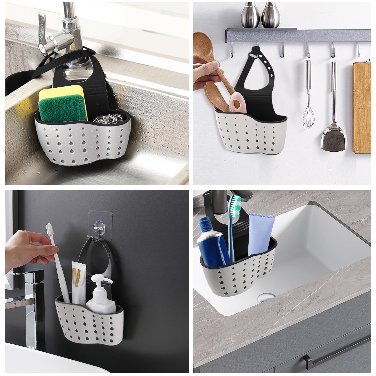 COIYINGJAUNEI Kitchen Sink Caddy Sponge Holder for Kitchen Sink Organizer Dish Sponge Holder Ajustable Strap Faucet Sponge Holder with Drain Holes for Drying, Kitchen Sink Accessories (2 pcs)