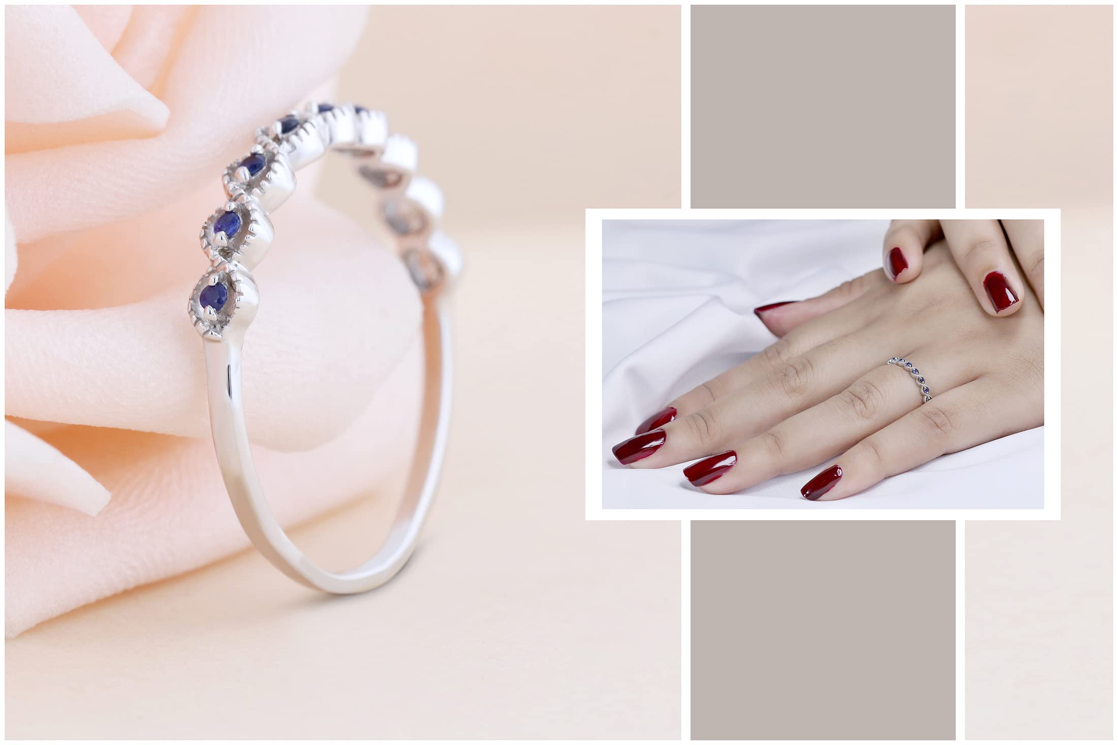 Dazzlingrock Collection Round Blue Sapphire 9 Stone Minimalist Stackable Wedding Ring for Women in 925 Sterling Silver, Size 8