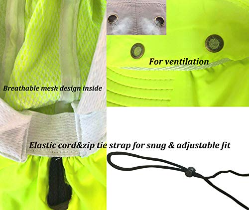 Men High Visibility Sun Hat with Neck Flap Wide Brim Boonie Hat Bucket Cap Packable Adjustable (2PCS (Orange+Lime))