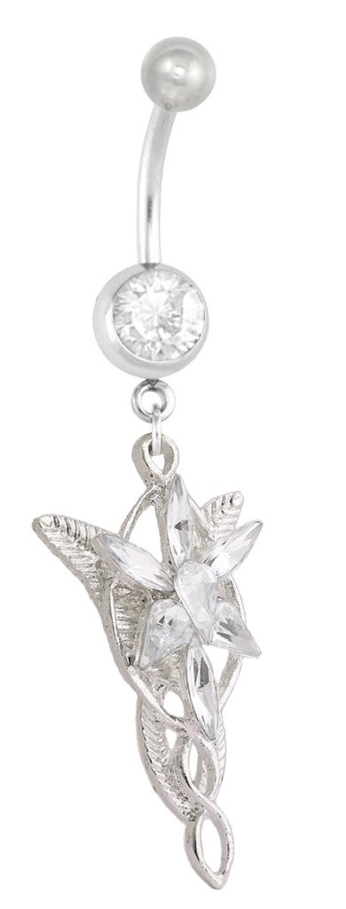 Clear cz Arwen Evenstar dangle Hobbit Belly button navel Ring piercing bar body jewelry 14g