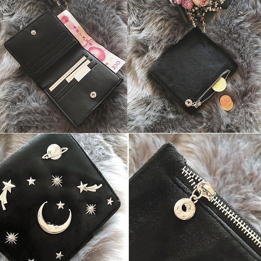 Women Velvet Starry Sky Bifold Wallet Card Holder Organizer Coin Purse with Hasp
