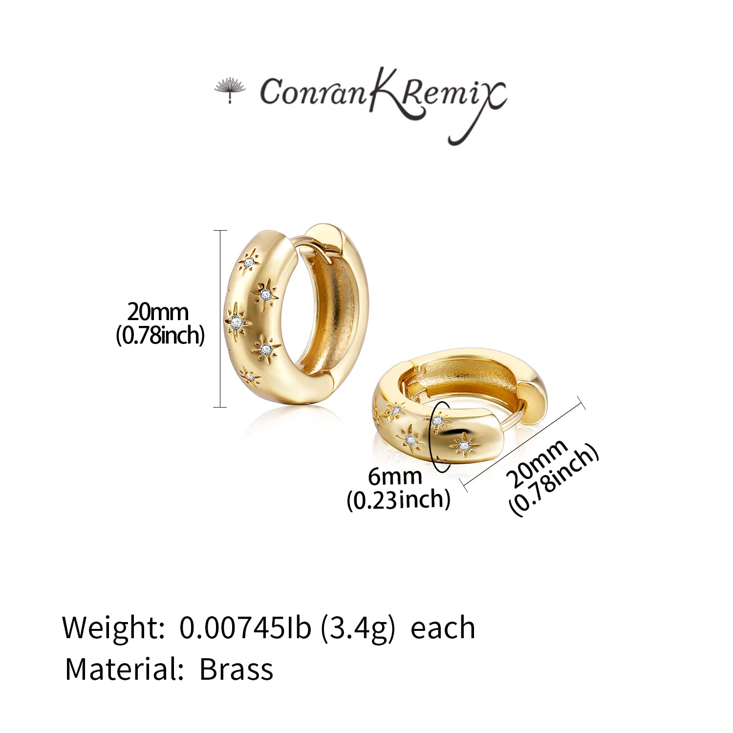 CONRAN KREMIX Gold Twisted Hoop Earrings For Women Gold Plated Simulated Diamond CZ Lightweight Open Hoops