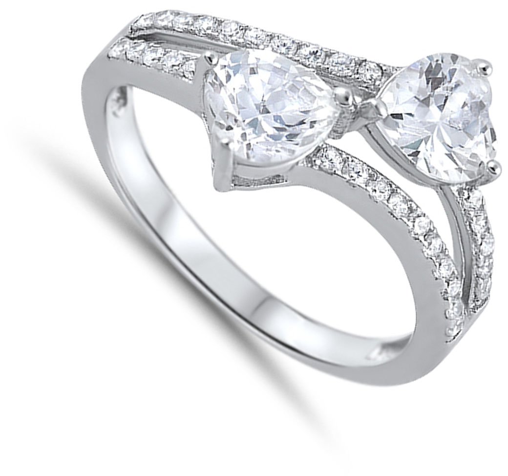 Clear CZ Double Heart Promise Wedding Ring .925 Sterling Silver Band Size 10