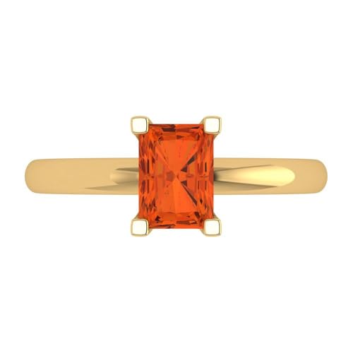 Clara Pucci 1.0 ct Emerald Cut Solitaire Red Simulated Diamond Engagement Bridal Promise Anniversary Ring 18K Yellow Gold Size 7.75