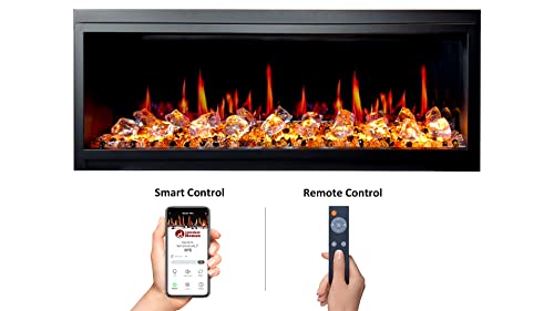 Litedeer Homes Gloria II 68 inch Smart Control Electric Fireplace Insert with WiFi Enable, ZEF68XS Silver White Fireplace 68