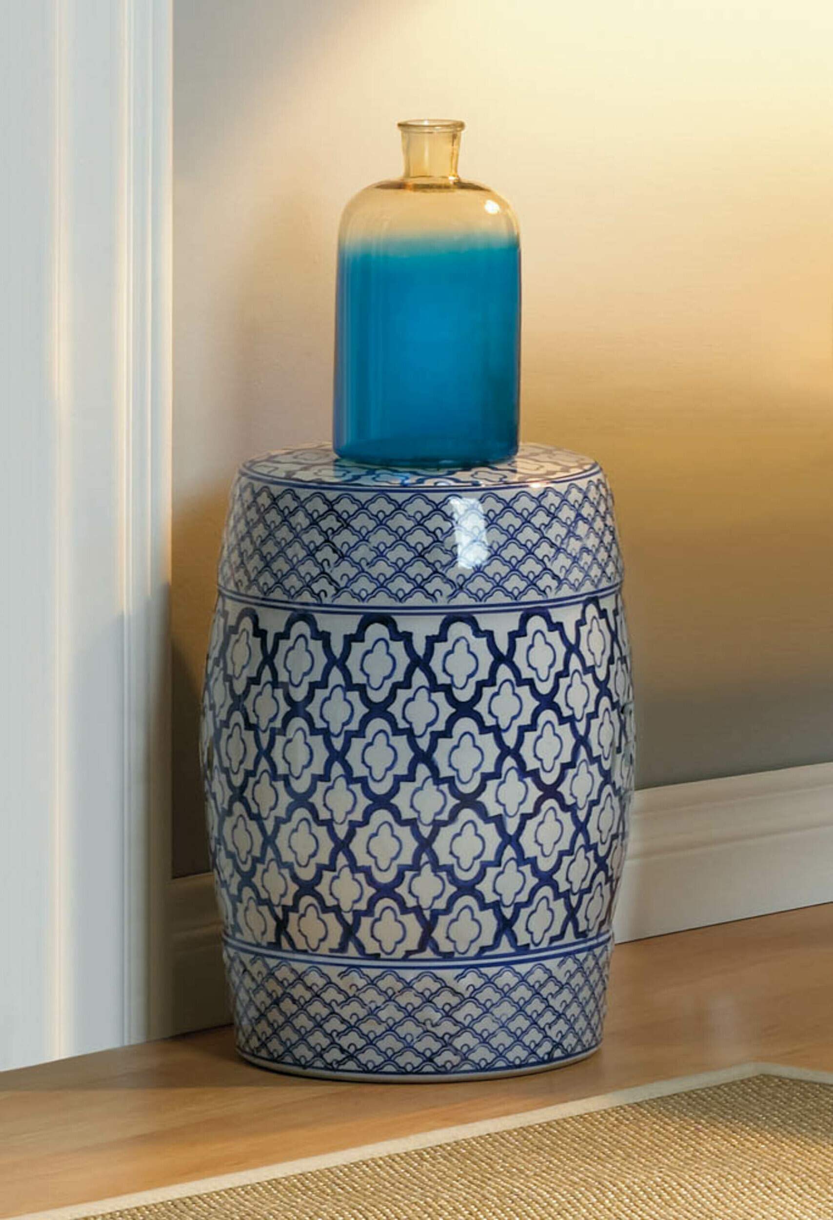 Koehler 10017922 Accent Plus Blue and White Ceramic Decorative Stool