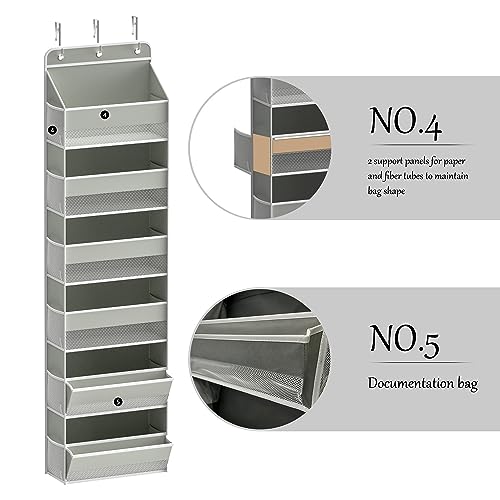 LONGD Over Door Organizer, Nursery Closet Cabinet Baby Storage, Over The Door Hat Rack, 6 Pockets and 2 Grid File Pockets Hanging Storage Boxes,55 lbs. Weight Capacity, 1-Pack