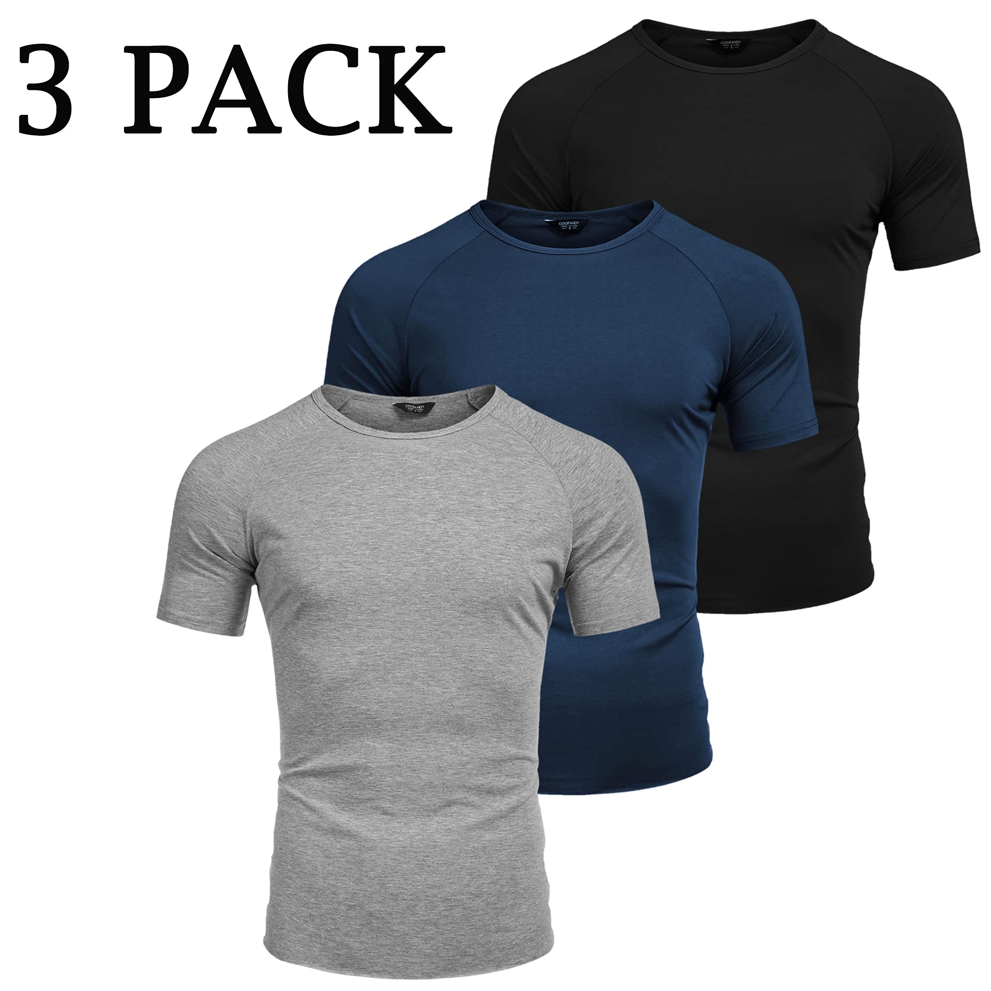 COOFANDY Men's 3 Pack Workout T Shirts Short Sleeve Gym Bodybuilding Muscle Shirts Base Layer Fitness Tee Tops