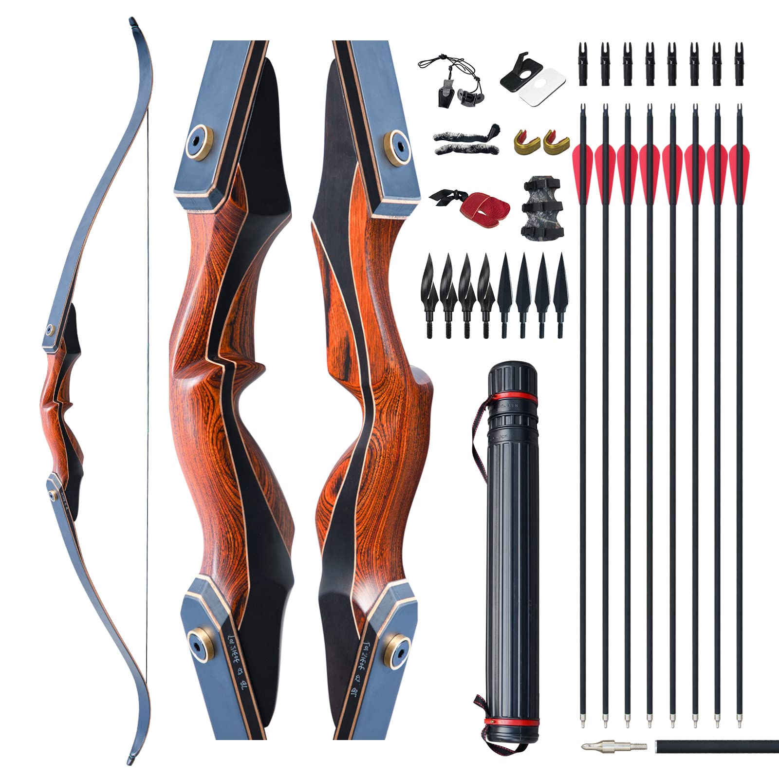 D&Q Archery 60" Takedown Hunting Recurve Bow and Arrows Set for Adults 30-45LB Wooden Right Hand Longbow Kit for Practice Competition (35LBS)