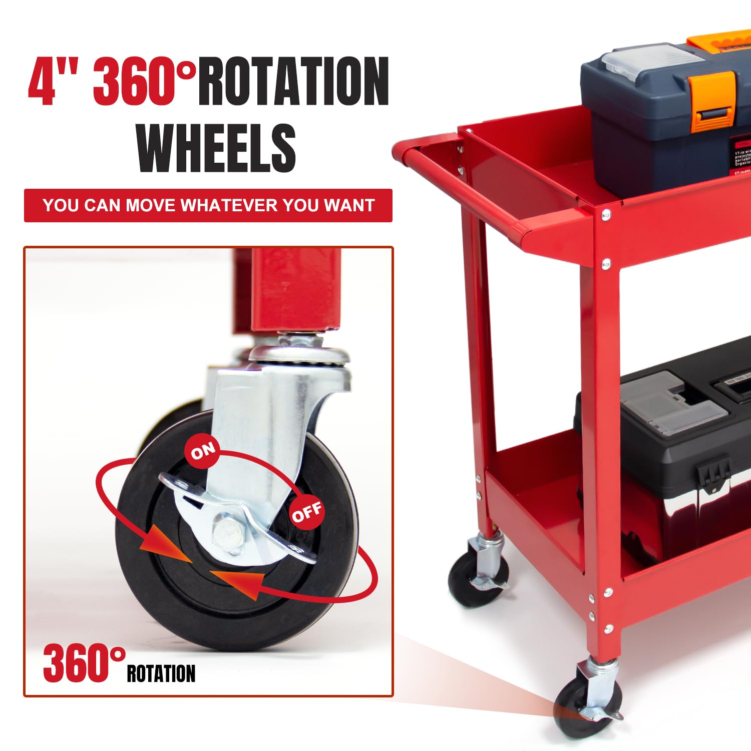 Generic 2 Tier Utility Service Cart 300 lbs, Steel Rolling Tool Cart on Wheels,Load Capacity for Mechanic Garage Warehouse Workshop & Repair Shop,Red