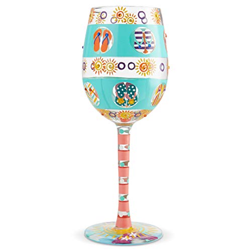 Enesco 6004759 Designs by Lolita Flip Flop Days Artisan Hand-Painted Wine Glass, 15 Ounce, Multicolor