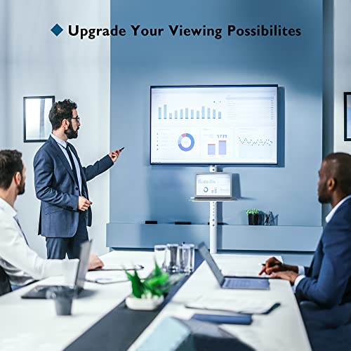 Mobile TV Cart for 23-60 Inch LED LCD Flat Curved Screens TVs, Rolling TV Stand with Locking Wheels Holds Up to 55lbs, Height Adjustable Portable Stand with Media Shelf Tray, Max VESA 400x400mm(White)