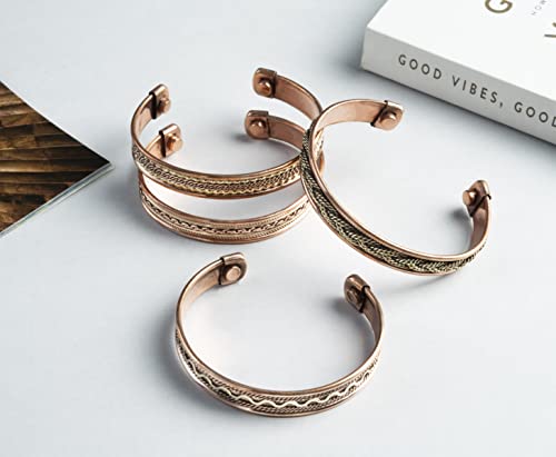 Crocon Exclusive Tibetan Copper Adjustable Bangle Bracelets set of 4 Indian pattern Unisex Yoga Jewelry Spiritual Gorgeous Collection Ideal Gift
