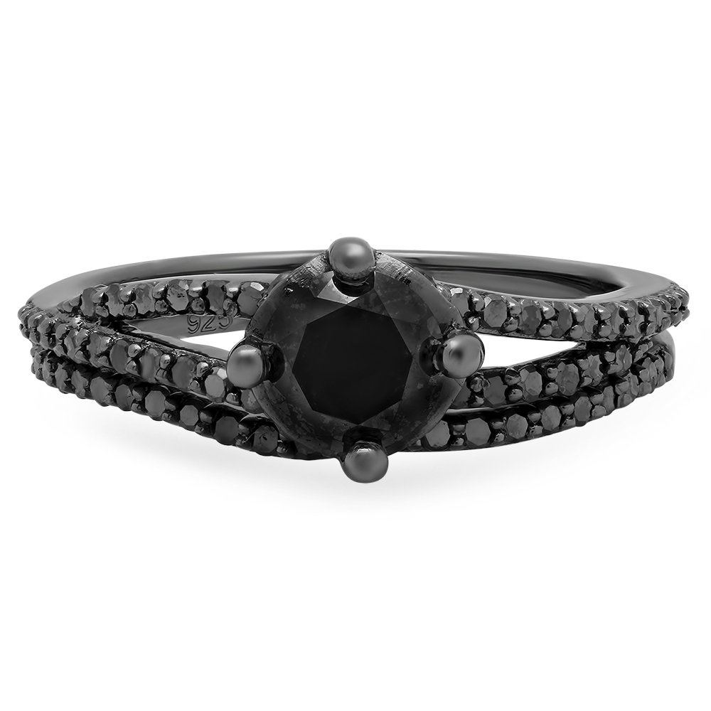 Dazzlingrock Collection 1.35 Carat (Cttw) Black Plated Silver Black Diamond Women Engagement Ring Set, Size 9.5