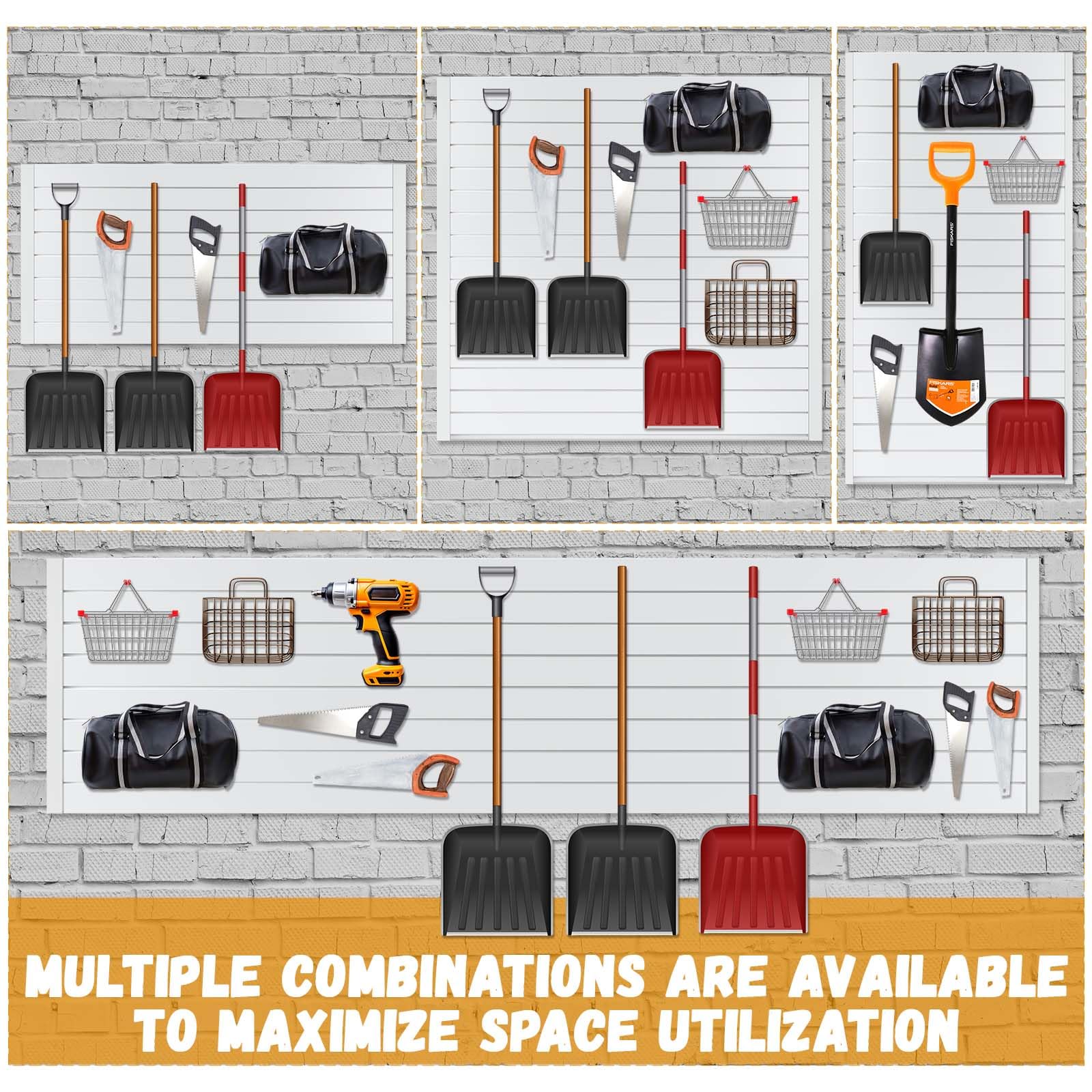 Landical PVC Slat Wall Panels 4 x 4 Ft, 4 Panels, Garage Wall and Home Organizer Storage System Slat Wall Paneling Garage Slatwall for Garage Wall Tool Organization Peg Board Storage Rack, White