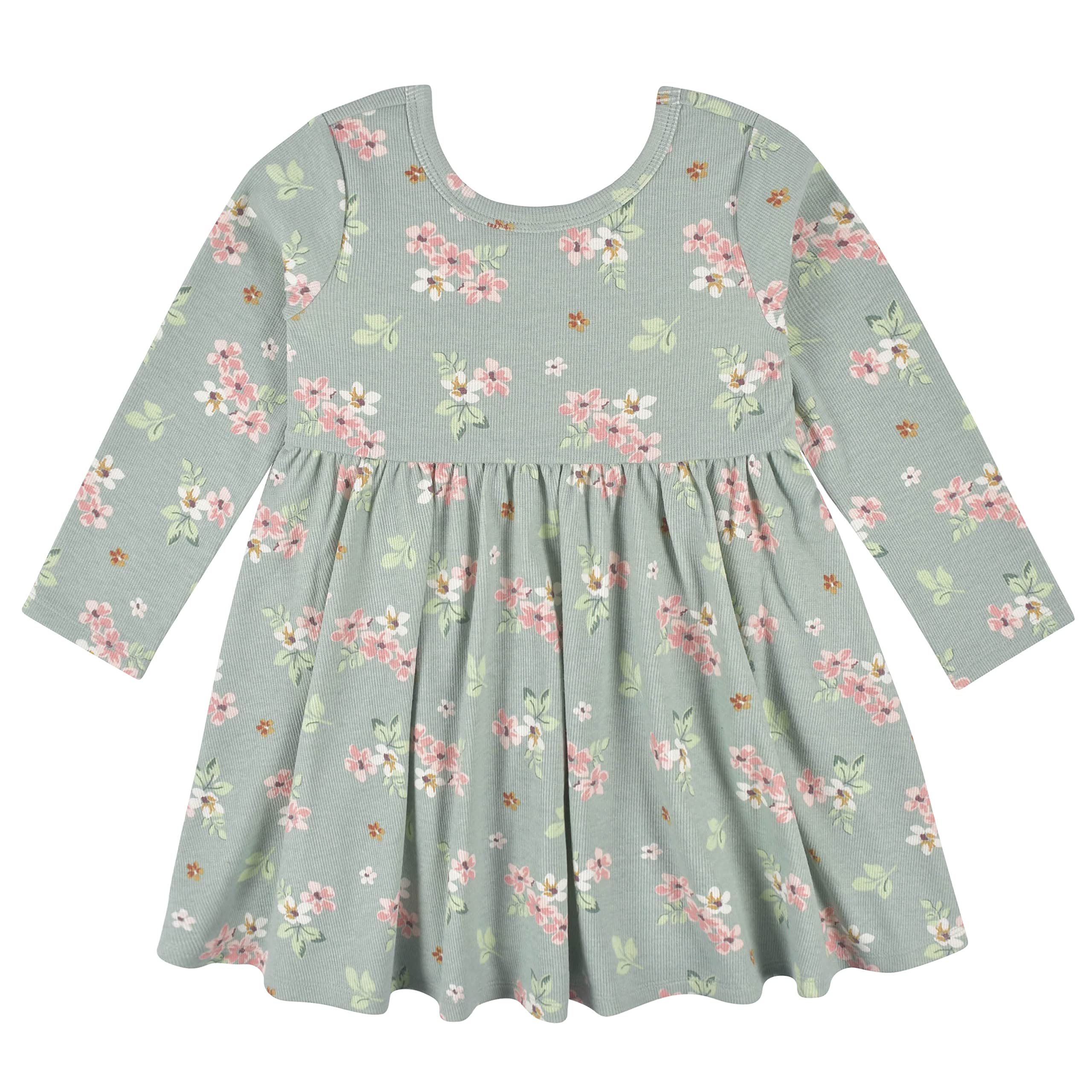 Gerber Baby Girls' Toddler 2-Pack Long Sleeve Dresses, Vanilla & Green Floral, 2T
