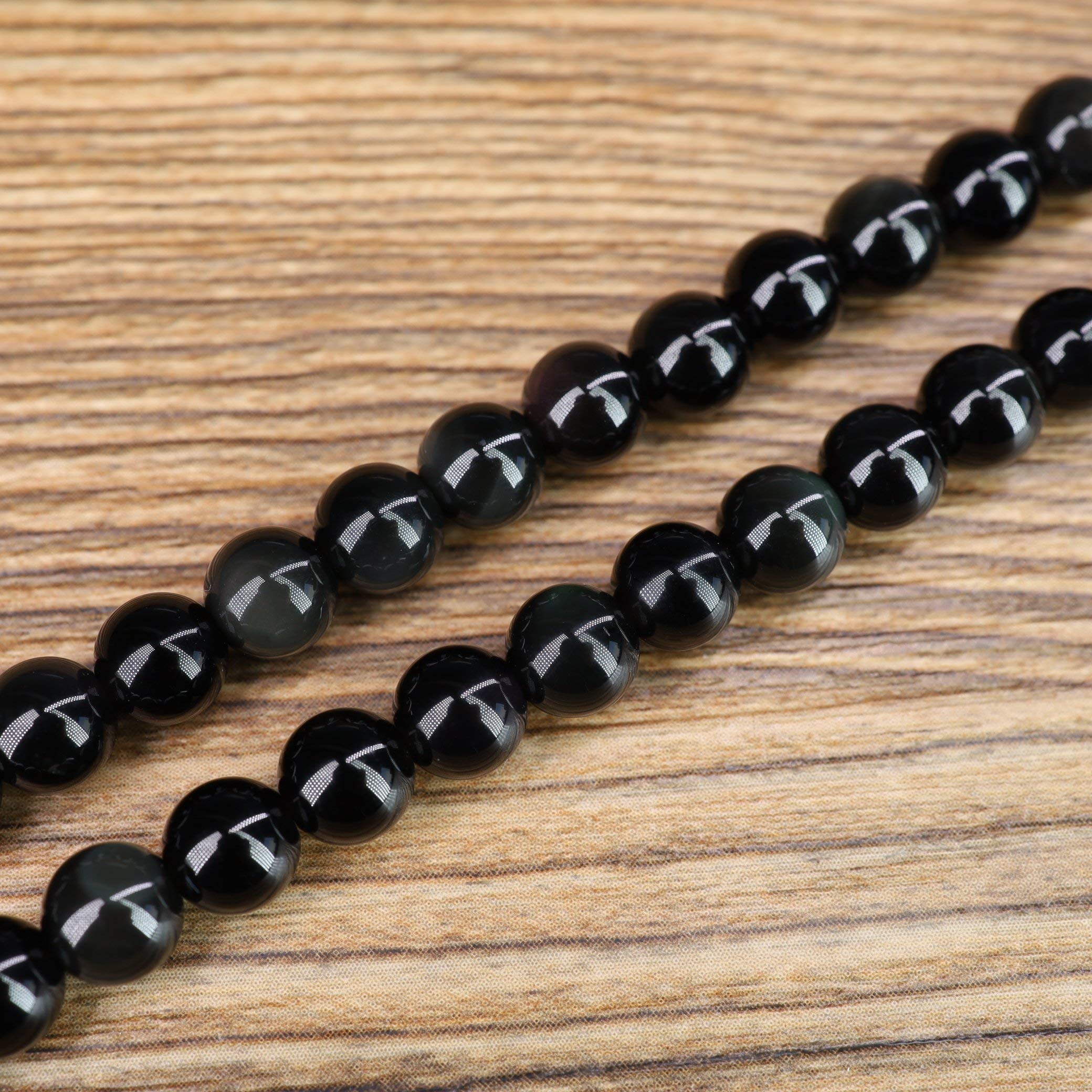 COAI 108 Mala Beads Black Obsidian Tiger Eye Stone Hamsa Hand Bracelet Necklace