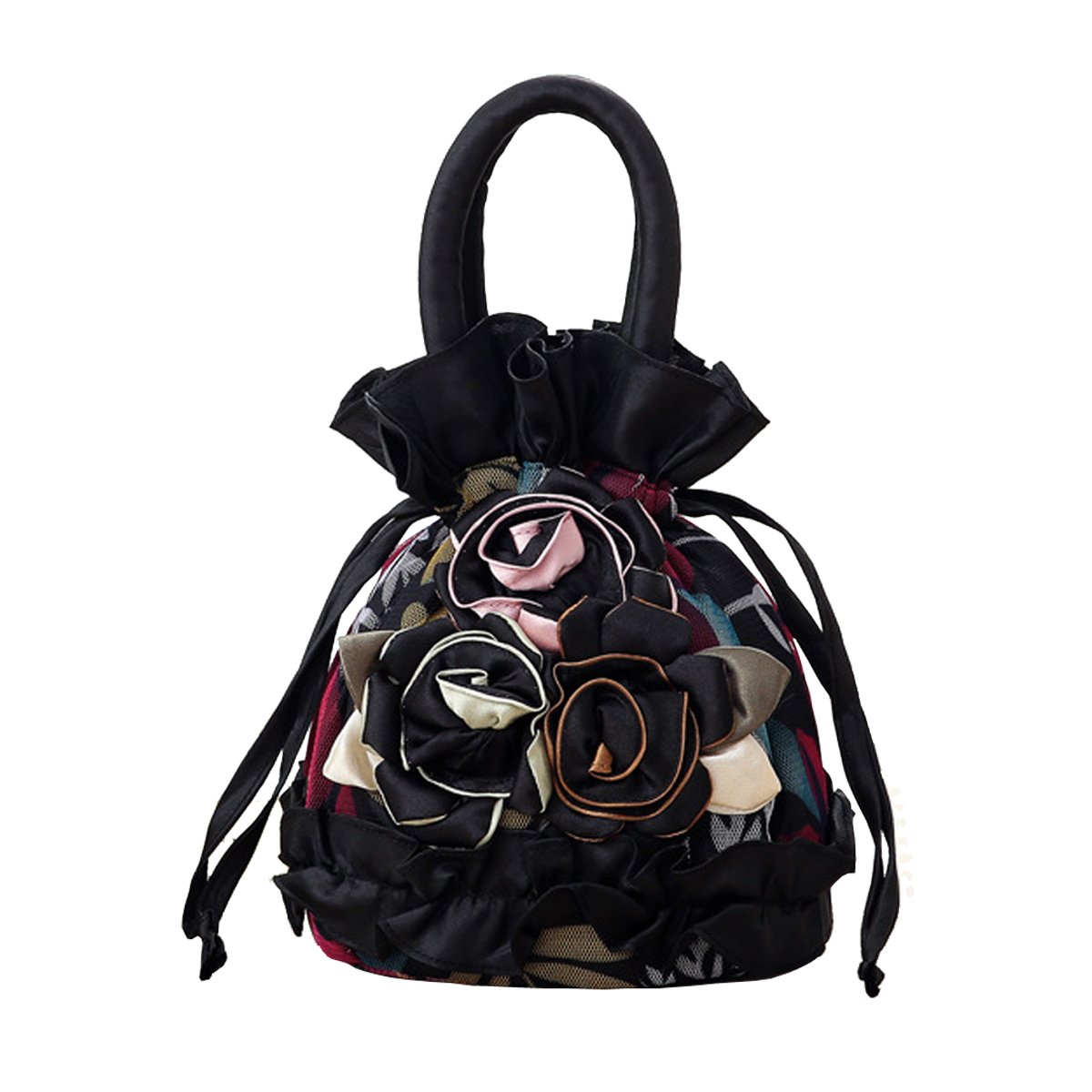 Womens Ladies Handbag Drawstring Bucket Bag Coin Purses Key Bags Cash Money Phone Pouches - Black