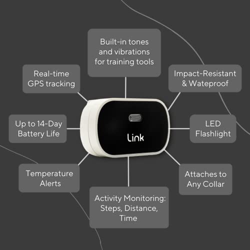 Link GPS Dog Tracker + Activity Monitor | Training Tools, Health Tracker, Waterproof, Flashlight, Lightweight, PetPass & Vet Record Storage, Fits On Most Collars | iPhone & Android Apps