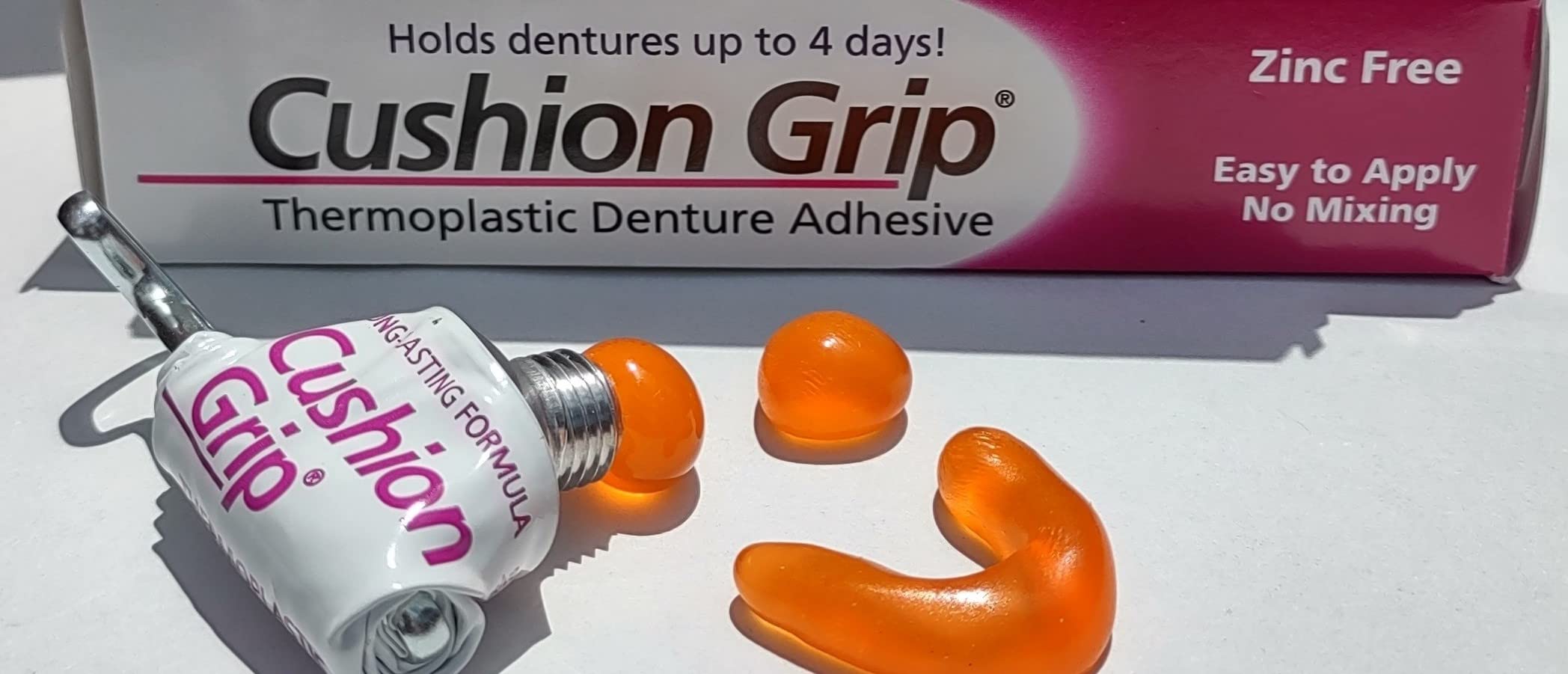 Cushion Grip 10 Gram Trial Tube | Fills The Gaps and Makes Your Loose Upper and Lower Dentures Fit Snug Again [Not A Denture Glue Adhesive, Acts Like A Soft Liner for False Teeth]