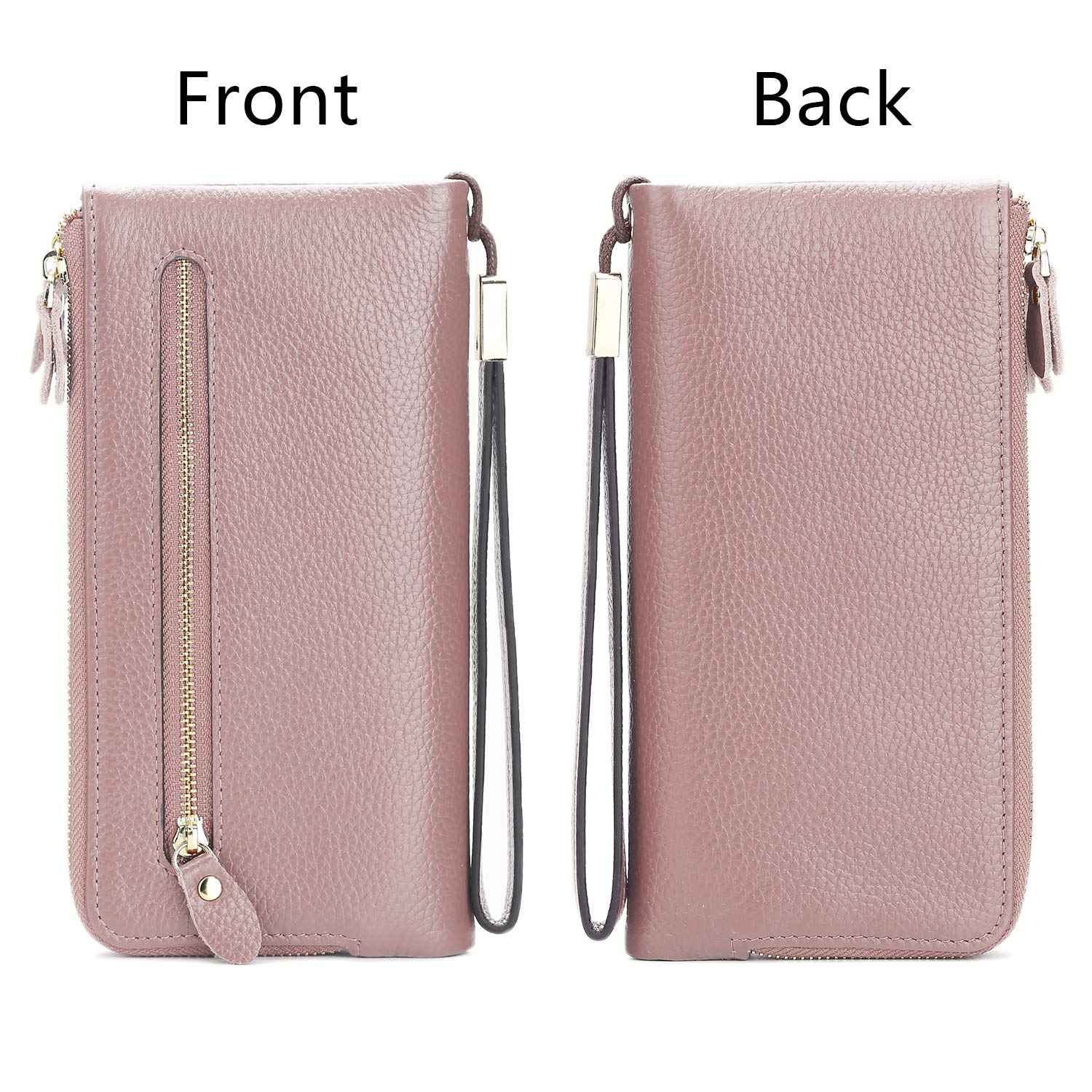 YALUXE Women's Genuien Leather Wristlet Wallets with Multi Card Slots Double Zipper Pocket