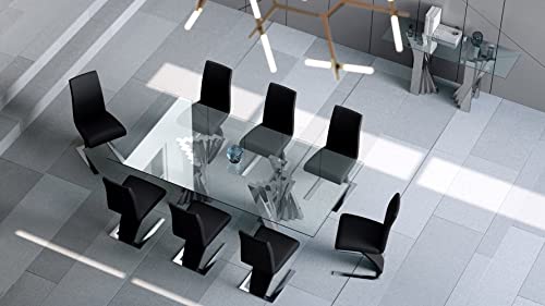 Modern Falcone 94" Dining Table - Clear Glass with Polished Stainless Steel Base