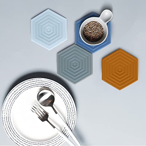 HOMKULA Silicone Coasters for Drinks - Coasters for Coffee Table, Drink Coasters for Wooden Table, 10mm Thick, Stain-Resistant, Non-Absorbent, Dishwasher Safe, Hexagon, Set of 6