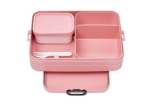 MEPAL, Bento Detachable Lunch Box Large with 2 Compartments for Food Storage and a Fork, Portable, BPA Free, Nordic Pink, Holds 1500ml|51 oz, 1 Count