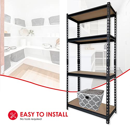 Home Basics Quick Assembly 4 Tier Heavy Duty Shelf, Black | Solid Construction | MDF Shelves | Made from High Strength Powder Coated Steel | Great for a Garage or Basement | Home or Office (25"x 59")