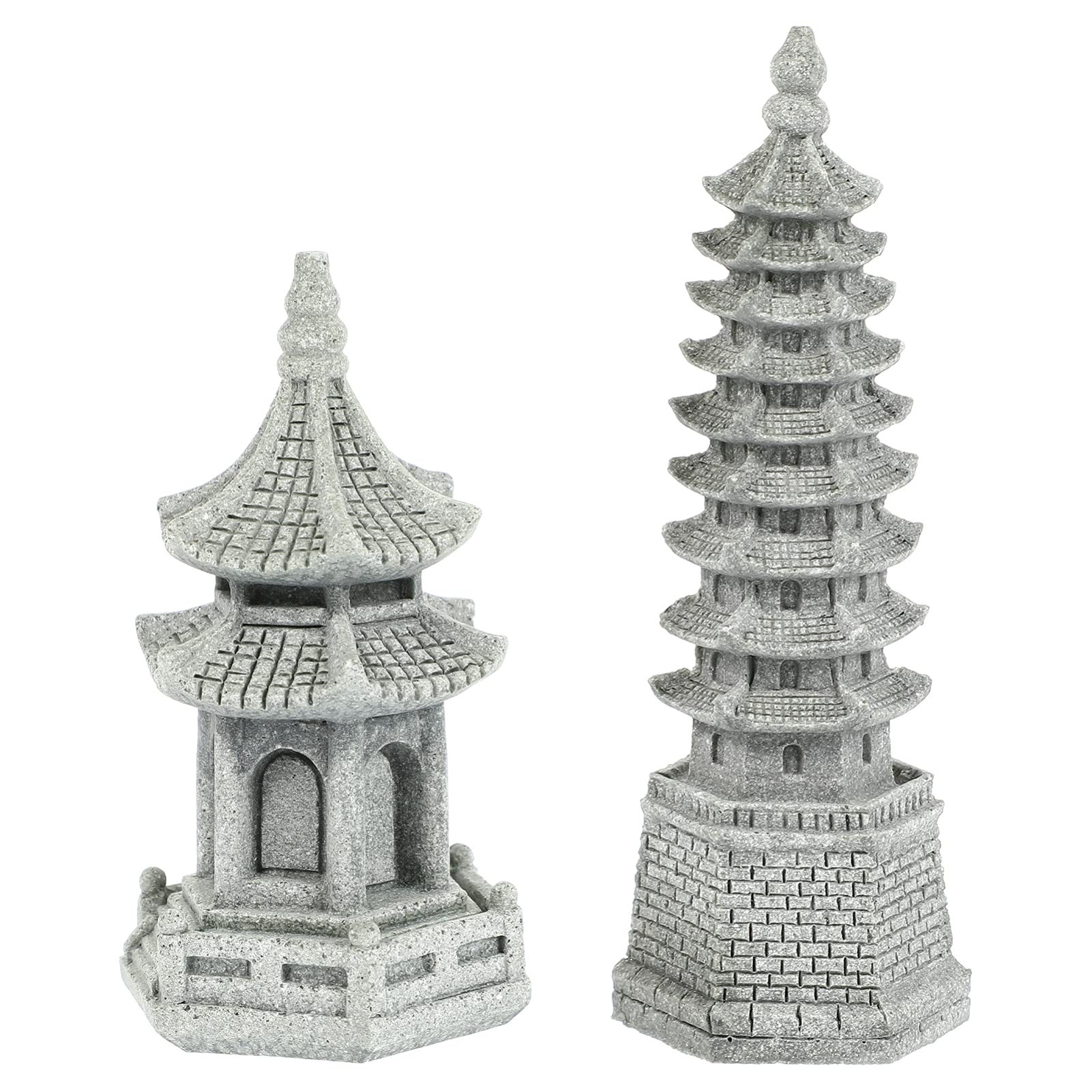 generic 2Pcs Miniature Pagoda Hexagon Figurines Mini Pagoda Statue for Garden Patio Bonsai Micro Landscape Decorations