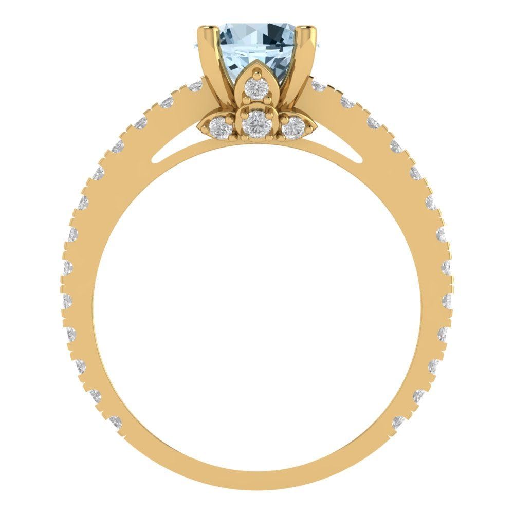 Clara Pucci 1.48ct Round Cut cathedral Solitaire Sky Blue Topaz Designer Wedding Bridal art deco Anniversary Ring 14k Yellow Gold 11