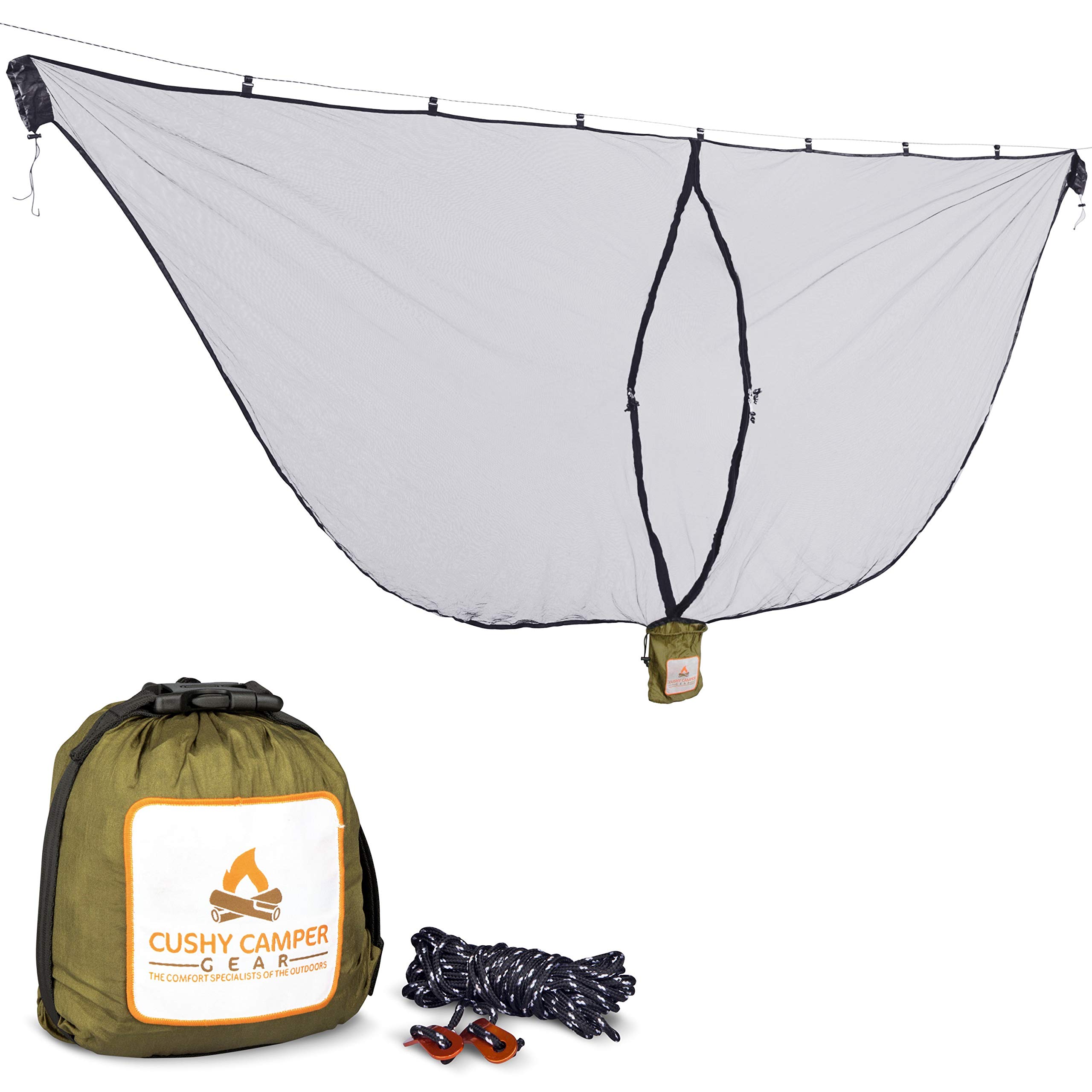 Cushy Camper Premium Hammock Mosquito Net - Portable Backpacking Protection - 11ftx4ft10 Hammock Bug Net Keeps Out Mosquitoes and Keeps You Cool - Mosquito Net for Hammock - Ultralight Camping Shelter