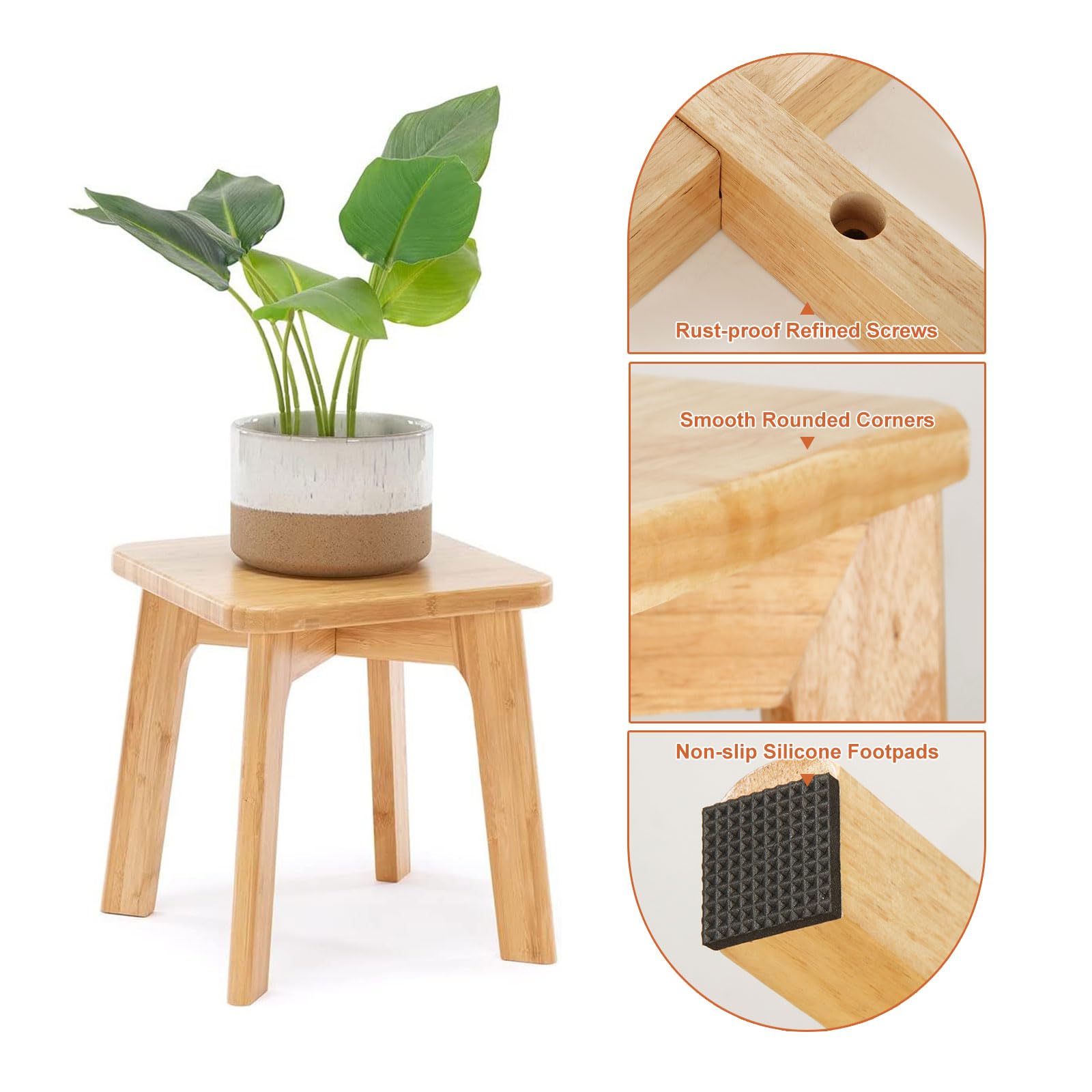 LANIAKEA Wooden Stool, 10 inch Small Wood Stool, Wooden Stool for Kids, Wood Step Stool for Adults, Bedroom, Living Room and Kitchen